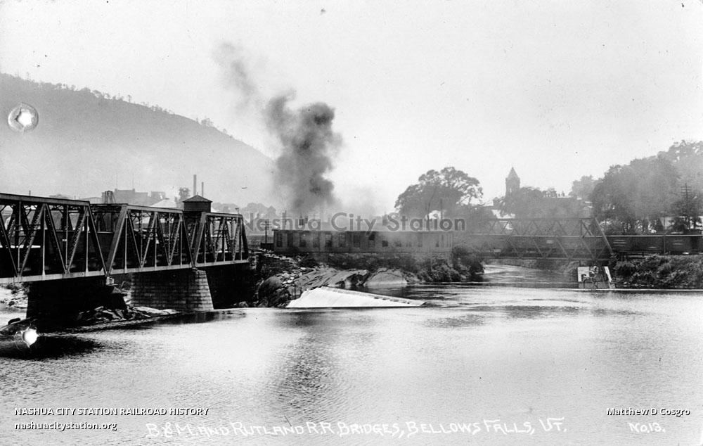 Postcard: Boston & Maine and Rutland Railroad Bridges, Bellows Falls ...