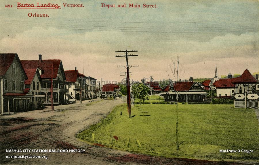 Postcard: Barton Landing/Orleans, Vermont. Depot and Main Street ...