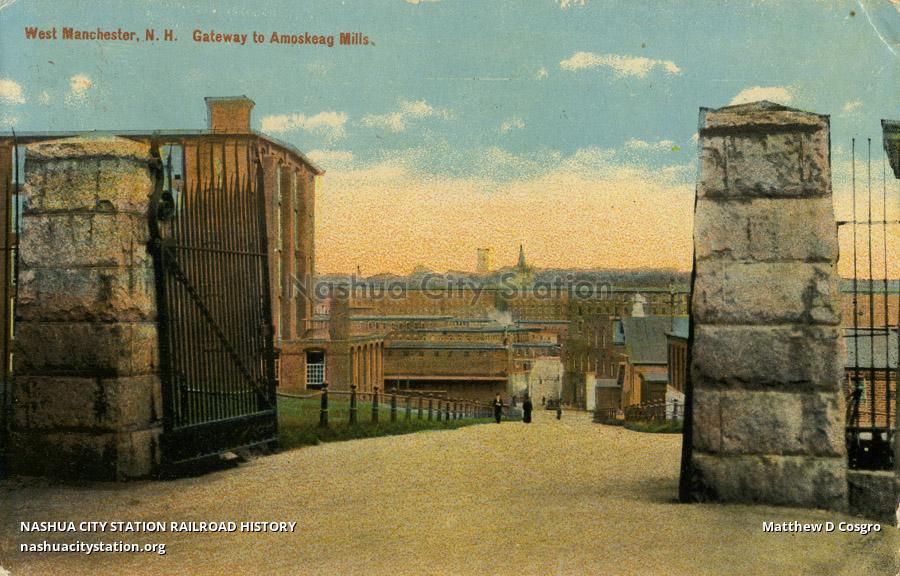 Postcard: West Manchester, New Hampshire, Gateway to Amoskeag Mills ...