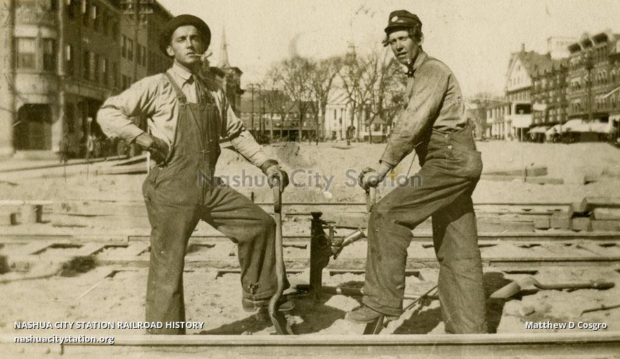 Postcard: Track workers at the Main Street crossing, Keene | Railroad ...